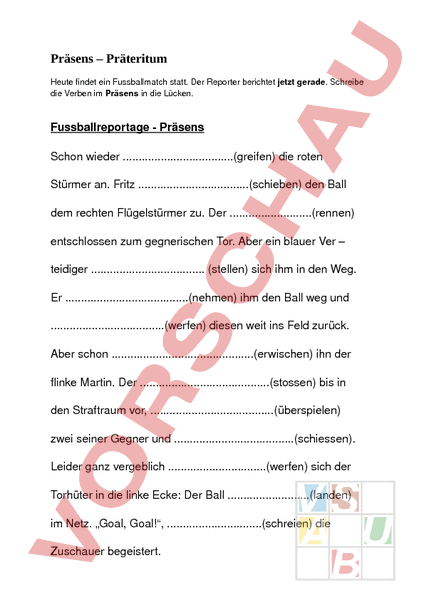 Arbeitsblatt: Präsens-Präteritum - Deutsch - Grammatik