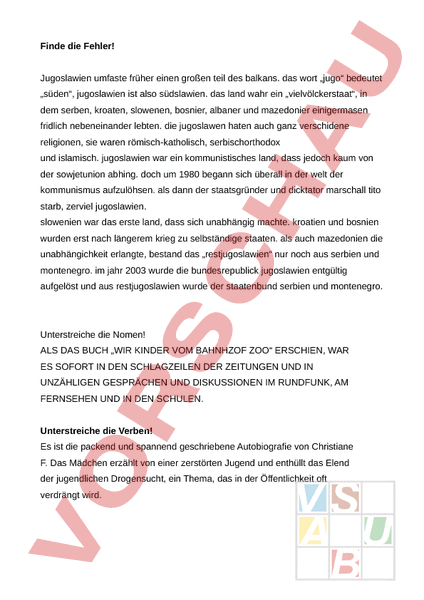 Arbeitsblatt: Fehlertext - Deutsch - Rechtschreibung