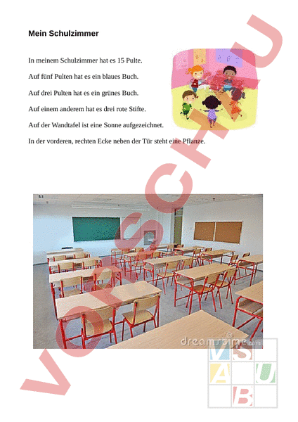 Arbeitsblatt: DaZ Mein Schulzimmer - Deutsch - DaZ