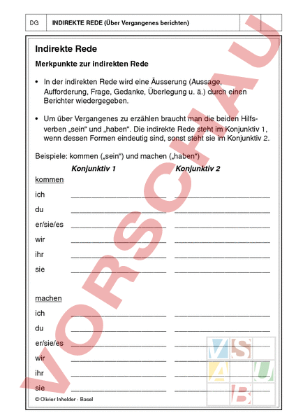 Arbeitsblatt: Indirekte Rede - Deutsch - Grammatik