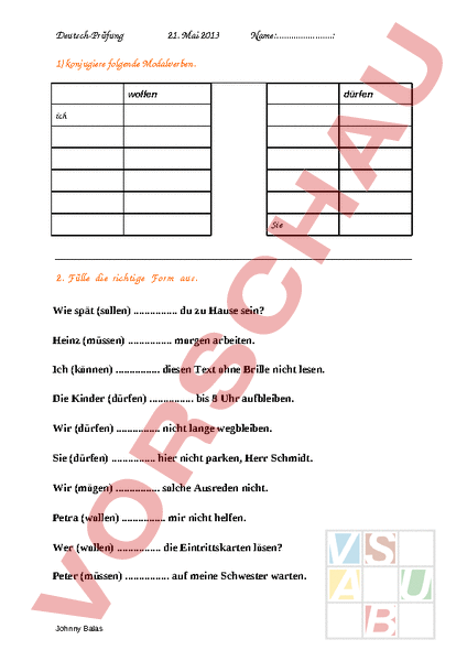 Arbeitsblatt: Modalverben / Lernkontrolle - Deutsch - DaZ