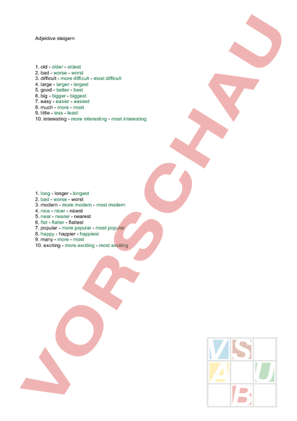 Arbeitsblatt: Adjektive steigern - Englisch - Grammatik