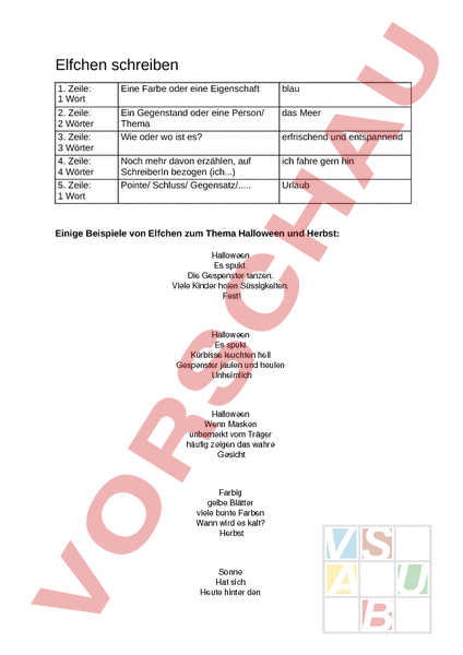 Arbeitsblatt: Elfchen - Deutsch - Texte schreiben