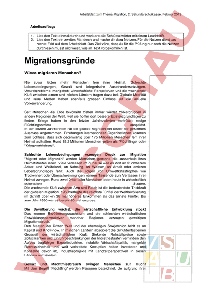 Arbeitsblatt: Migration - Geographie - Gemischte Themen