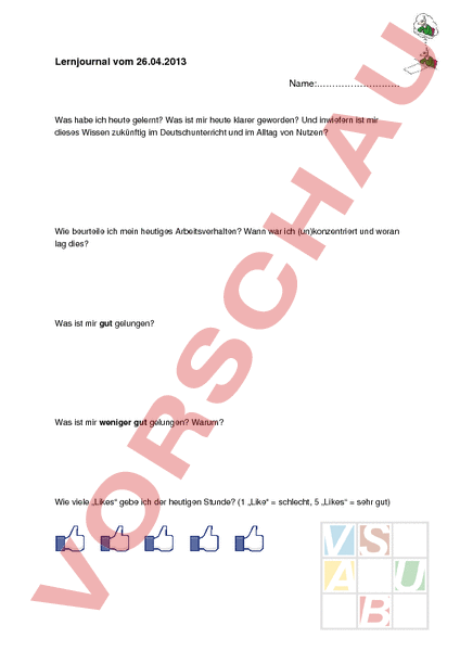 Arbeitsblatt: Lernjournal - Diverses / Fächerübergreifend - Anderes Thema