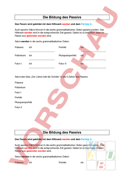 Arbeitsblatt: Die Bildung des Passiv - Deutsch - Grammatik
