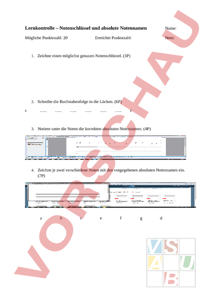 Arbeitsblatt: Lernkontrolle Absolute Notennamen - Musik - Musiktheorie ...