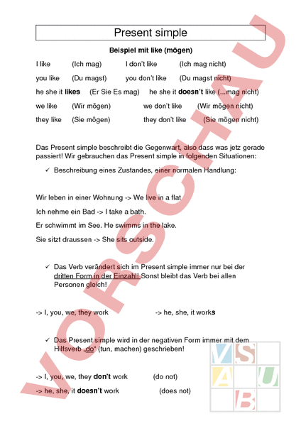 Arbeitsblatt: Present simple - Englisch - Grammatik