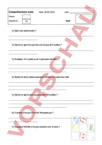 Arbeitsblatt: Compréhension orale ét. 20 - Französisch - Lehrmittel