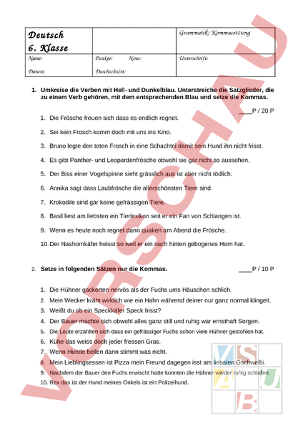 Arbeitsblatt: Kommasetzung - Deutsch - Grammatik