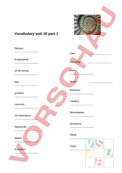 Arbeitsblatt: Voc. unit 10 part 1 - Englisch - Wortschatz