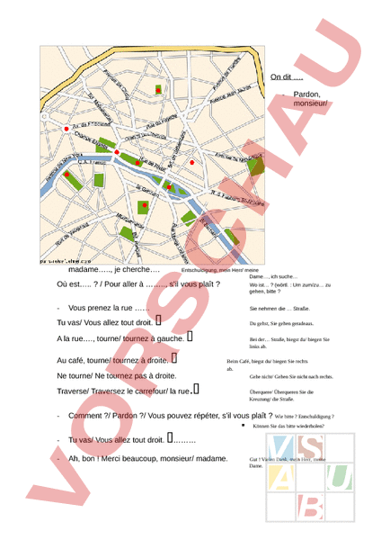 Arbeitsblatt: le chemin, la carte géographique - Französisch - Anderes ...