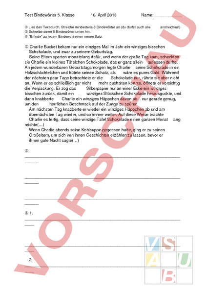 Arbeitsblatt: Test Bindewörter - Deutsch - Grammatik