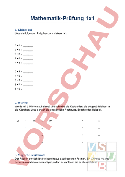 Arbeitsblatt: 1x1 Probeprüfung - Mathematik - Multiplikation