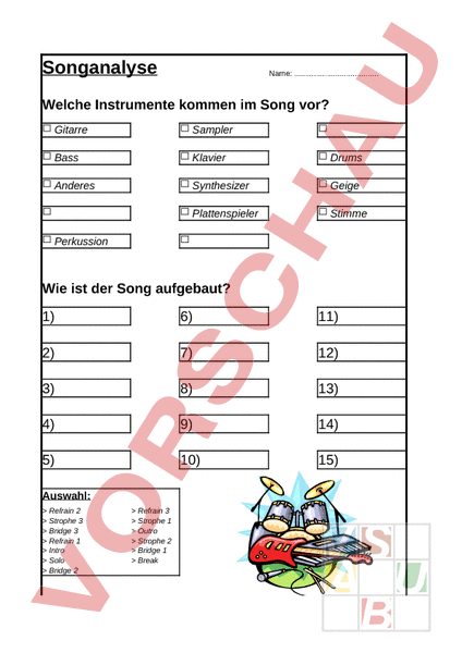 Arbeitsblatt: Songanalyse - Musik - Anderes Thema