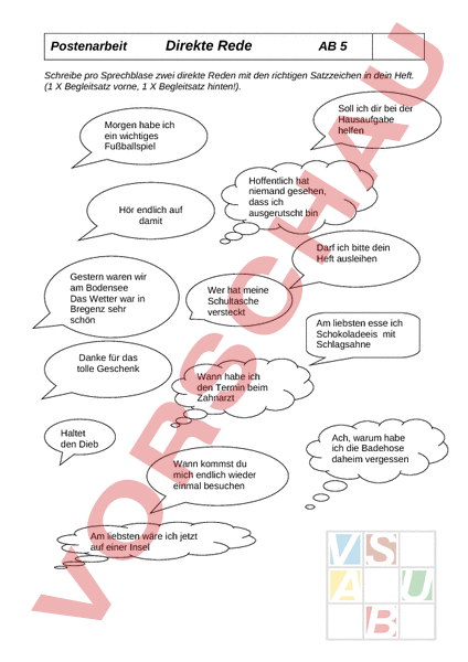 Arbeitsblatt: Direkte Rede - Deutsch - Grammatik