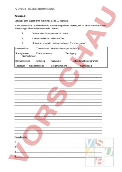 Arbeitsblatt: Zusammengesetzte Nomen - Deutsch - Grammatik