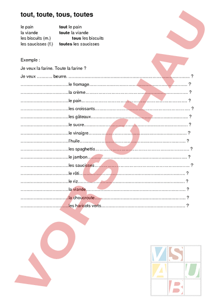 Arbeitsblatt: tout - toute - Französisch - Grammatik