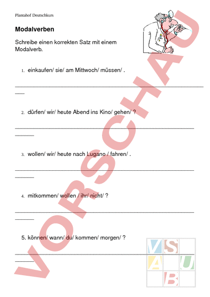 Arbeitsblatt: Modalverben Satzstellung - Deutsch - DaZ
