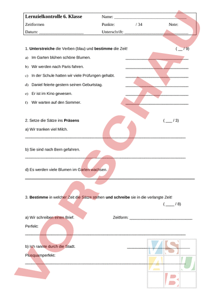 Arbeitsblatt: Zeitformen_LZK - Deutsch - Grammatik