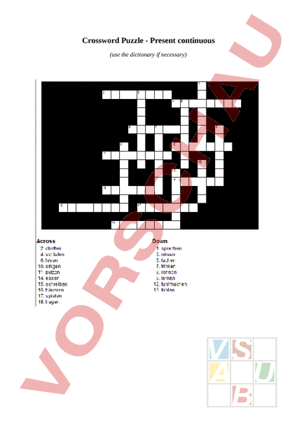 Arbeitsblatt: Present continuous crosswords - Englisch - Grammatik