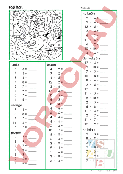 Arbeitsblatt: EINMALEINS - REIHEN, 2 - Mathematik - Multiplikation