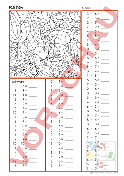 Arbeitsblatt: EINMALEINS - REIHEN, 3 - Mathematik - Multiplikation