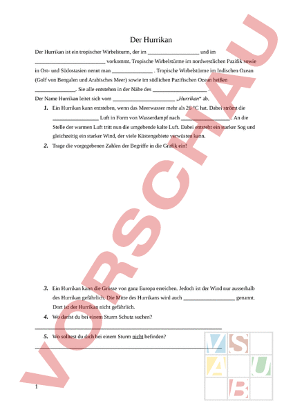 Arbeitsblatt: Entstehung eines Hurrikan - Biologie - Anderes Thema
