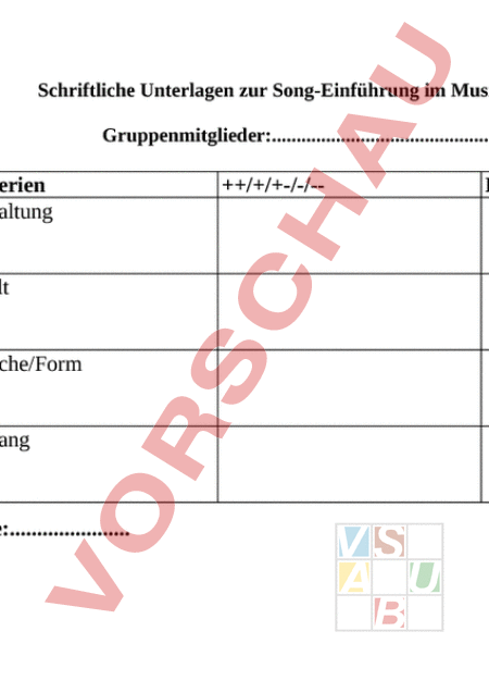 Arbeitsblatt: Kurzvortrag Lieblingsmusik Bewertungsbogen - Musik ...