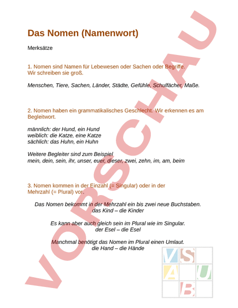 Arbeitsblatt: Nomen Merksätze - Deutsch - Rechtschreibung