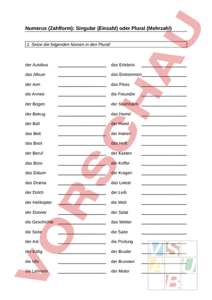 Arbeitsblatt Nomen Singular Plural Deutsch Grammatik arbeitsblatt-nomen-singular-plural-deutsch-grammatik
