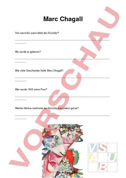 Arbeitsblatt: Marc Chagall - Bildnerisches Gestalten - Farbe