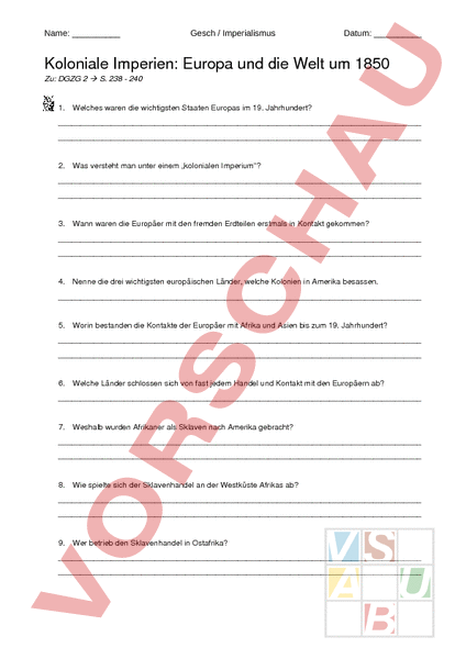 Arbeitsblatt: DGZG 2 - Koloniale Imperien: Europa und die Welt um 1850 ...