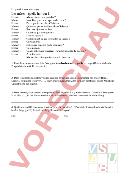 Arbeitsblatt: La question avec est-ce que - Französisch - Gemischte Themen