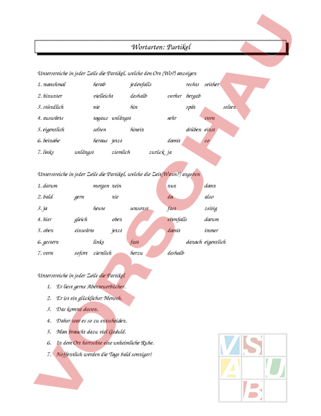 Arbeitsblatt: Partikel - Deutsch - Grammatik
