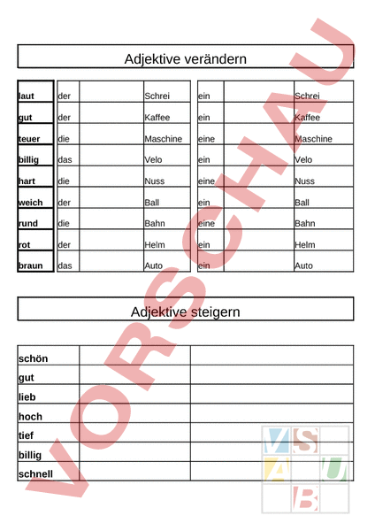 Arbeitsblatt: Adjektive verändern/steigern - Deutsch - Grammatik