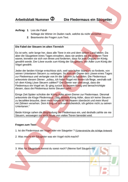 Arbeitsblatt: Fledermaus - Biologie - Tiere