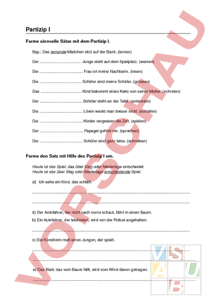 Arbeitsblatt: Partizip I - Deutsch - Grammatik