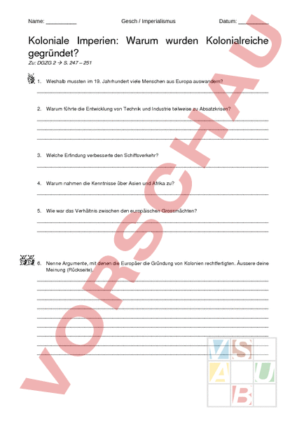 Arbeitsblatt: DGZG 2 - Koloniale Imperien - Warum wurden Kolonialreiche ...