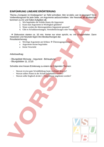 Arbeitsblatt: Erörterung Theorie - Deutsch - Texte schreiben