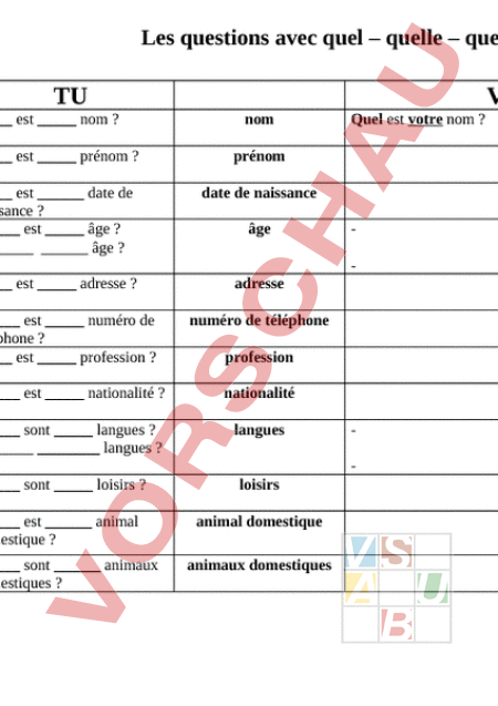 Arbeitsblatt: Envol 7 Unité 1 Fragen mit Quel - Französisch - Grammatik