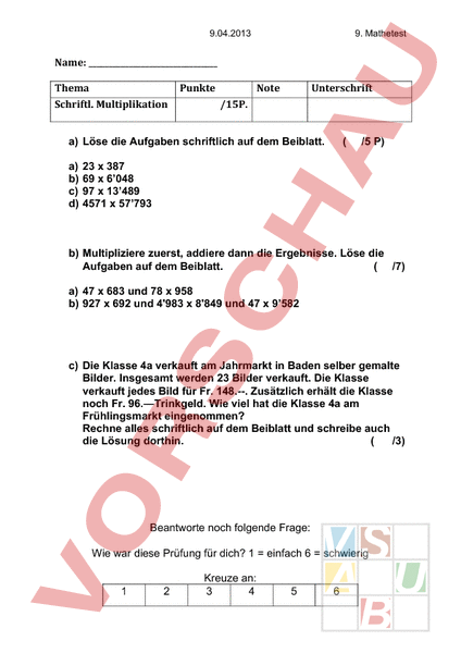 Arbeitsblatt: Mathetest im Millionenraum 4. Klasse - Mathematik ...