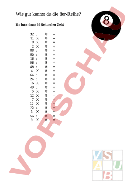 Arbeitsblatt: Wie gut kannst du die 7er Reihe? - Mathematik ...