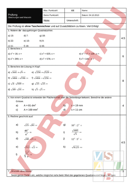 Arbeitsblatt: Mathematik SEK I II - Mathematik - Gemischte Themen