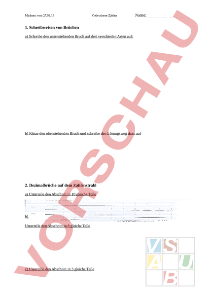 Arbeitsblatt: Mathtest Gebrochene Zahlen - Mathematik - Brüche ...