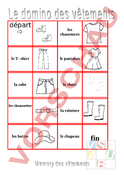 Arbeitsblatt: Les vêtements Domino und Memory - Französisch - Gemischte ...