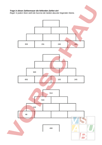 Arbeitsblatt: Zahlenmauern - Mathematik - Addition