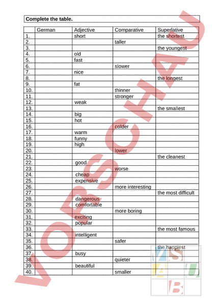 Arbeitsblatt: Steigerung von Adjektiven - Englisch - Grammatik