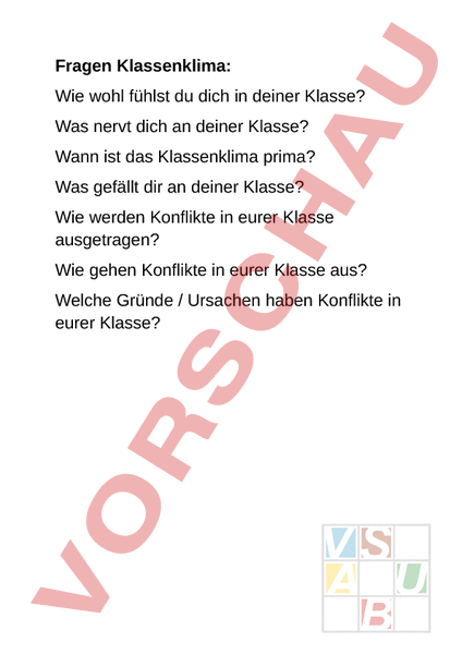 Arbeitsblatt: Klassenklima - Lebenskunde - Anderes Thema