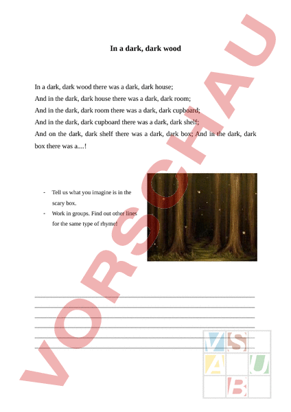 Arbeitsblatt: In a dark dark wood - Englisch - Lesen / Literatur